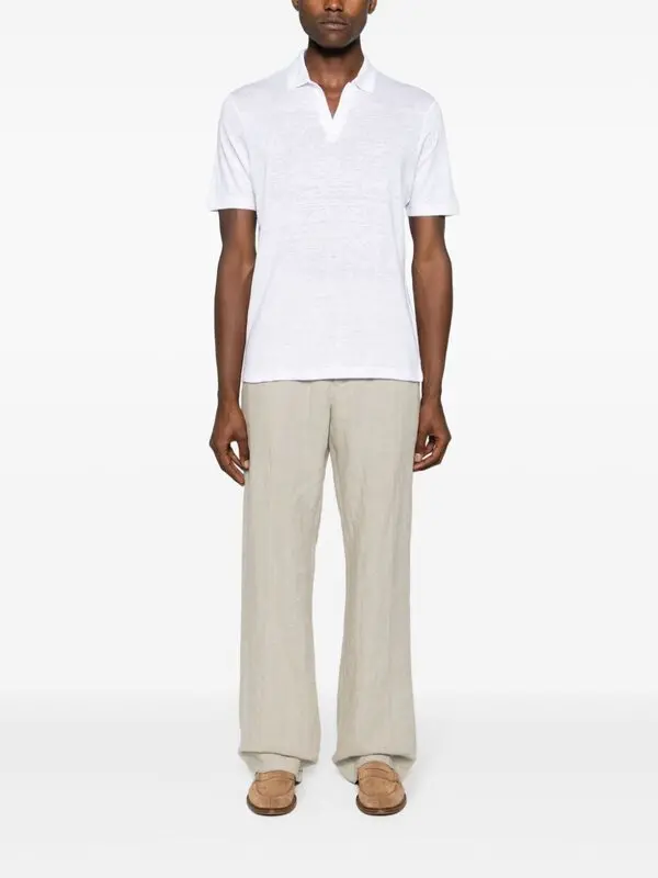 BARBA NAPOLI V-neck Linen Polo Shirt
