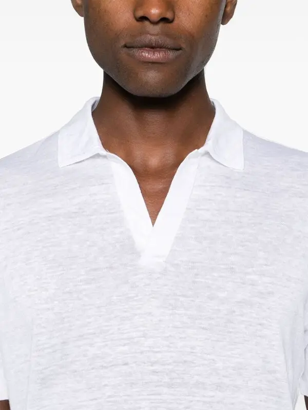 BARBA NAPOLI V-neck Linen Polo Shirt