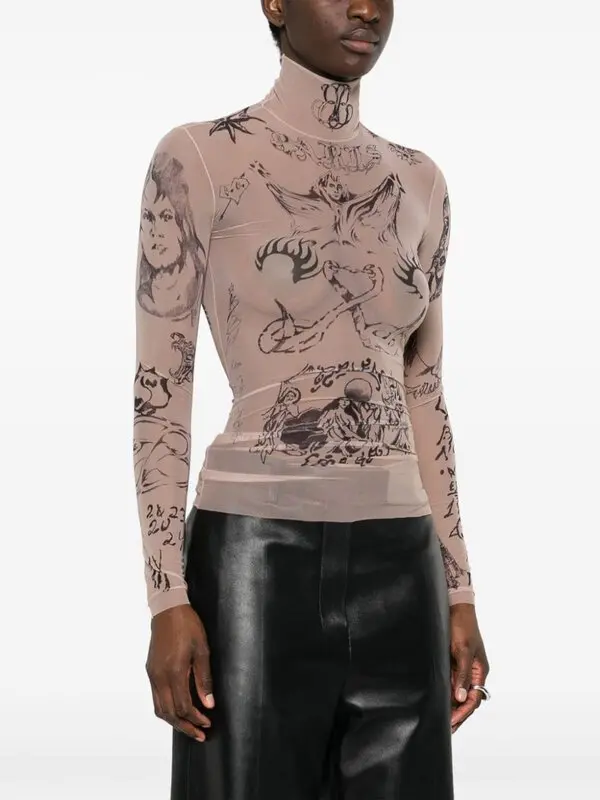 Balenciaga Tattoo-Print Econd-Kin Top In Neutrals - 62% Off