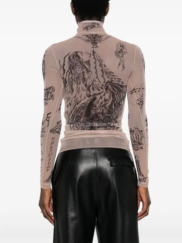 Balenciaga Tattoo-Print Econd-Kin Top In Neutrals - 62% Off