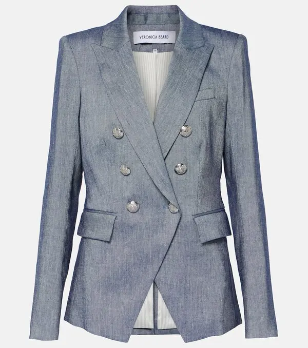 Veronica Beard Miller Double-breasted Linen-blend Blazer - Blue