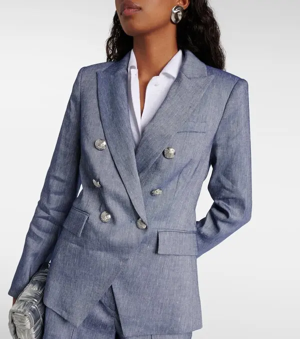 Veronica Beard Miller Double-breasted Linen-blend Blazer - Blue