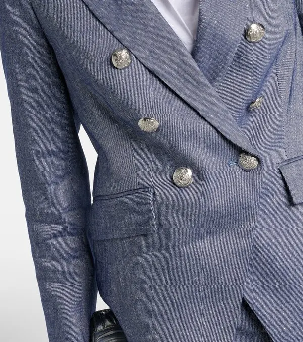 Veronica Beard Miller Double-breasted Linen-blend Blazer - Blue