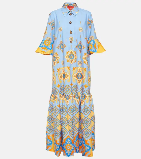 La DoubleJ Artemis Printed Cotton Poplin Maxi Dress - Blue
