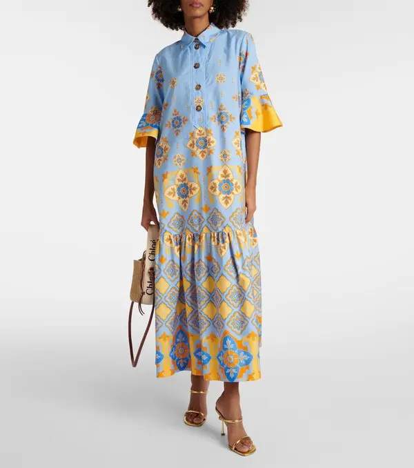 La DoubleJ Artemis Printed Cotton Poplin Maxi Dress - Blue