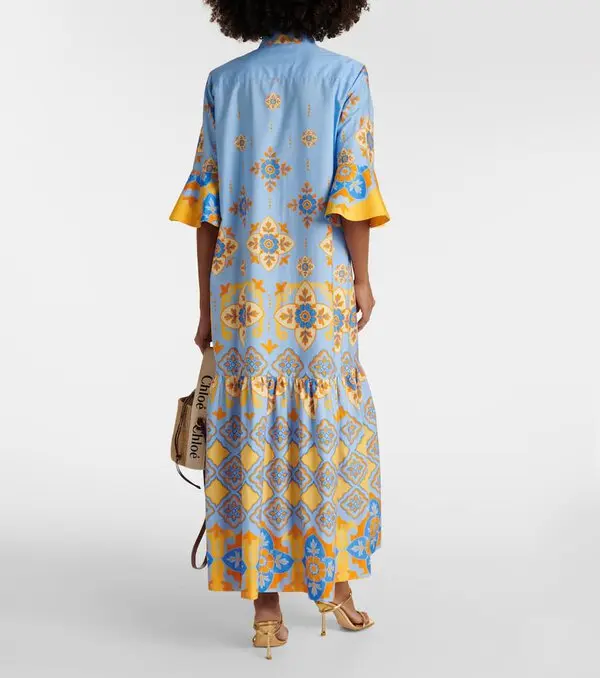 La DoubleJ Artemis Printed Cotton Poplin Maxi Dress - Blue