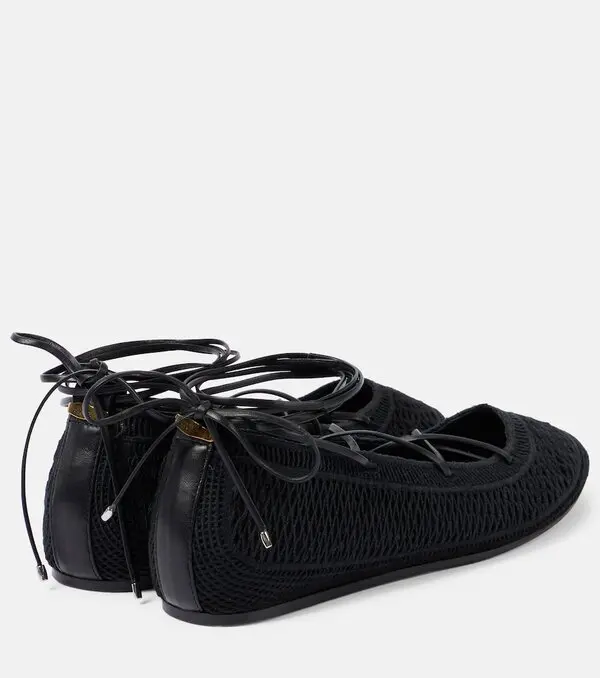 Isabel Marant Étoile Belna Open-knit Ballet Flats With Leather Trim And Ankle Strap - Black