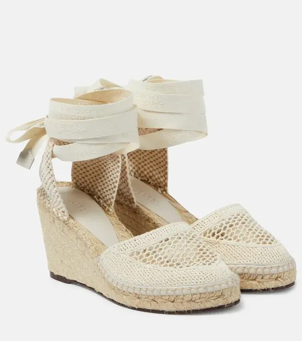 Isabel Marant Alfafi Raffia Espadrille Wedges - White
