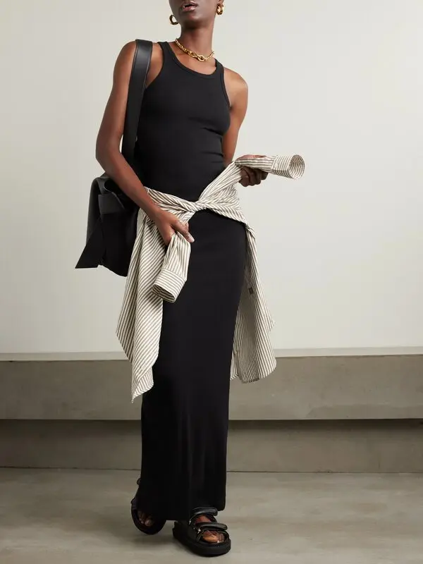 Eterne Emma Ribbed Maxi Skirt - Black
