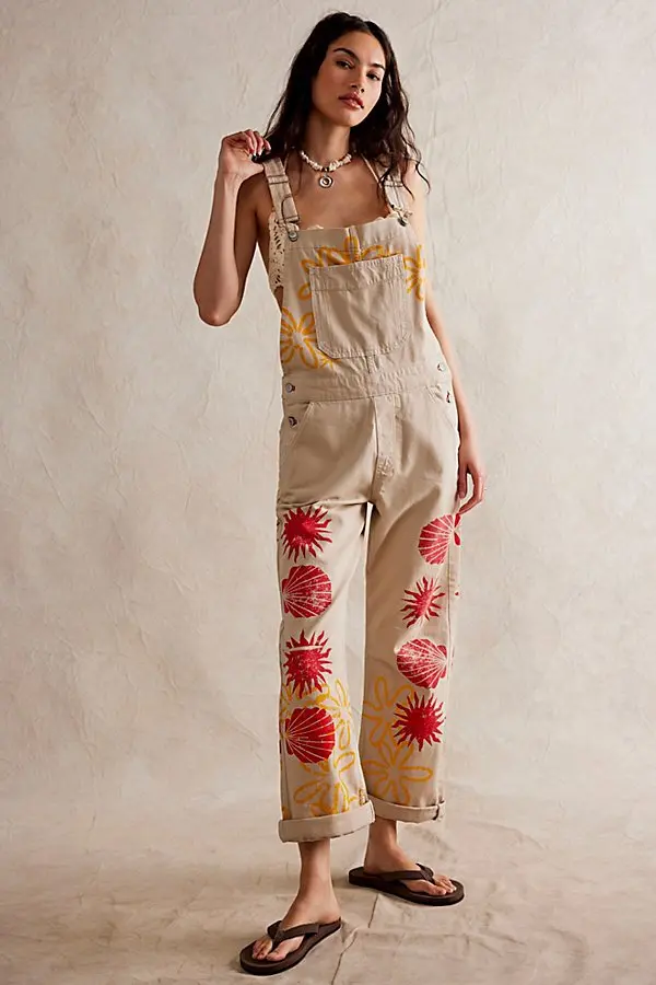 Free People We The Free Ziggy Printed Overalls - Surf Grove