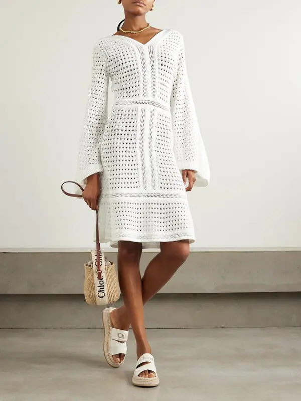 Chlo Pointelle-Knit Mini Dress In White - 40% Off | Editorialist