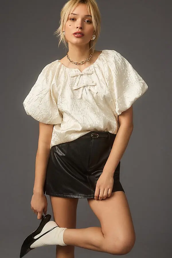 Endless Rose Crkle Short-sleeve Puff Blouse