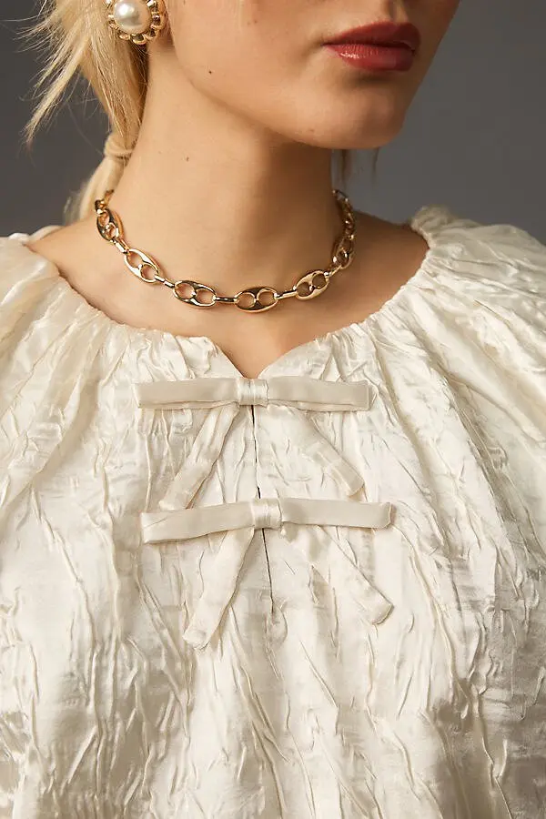 Endless Rose Crkle Short-sleeve Puff Blouse