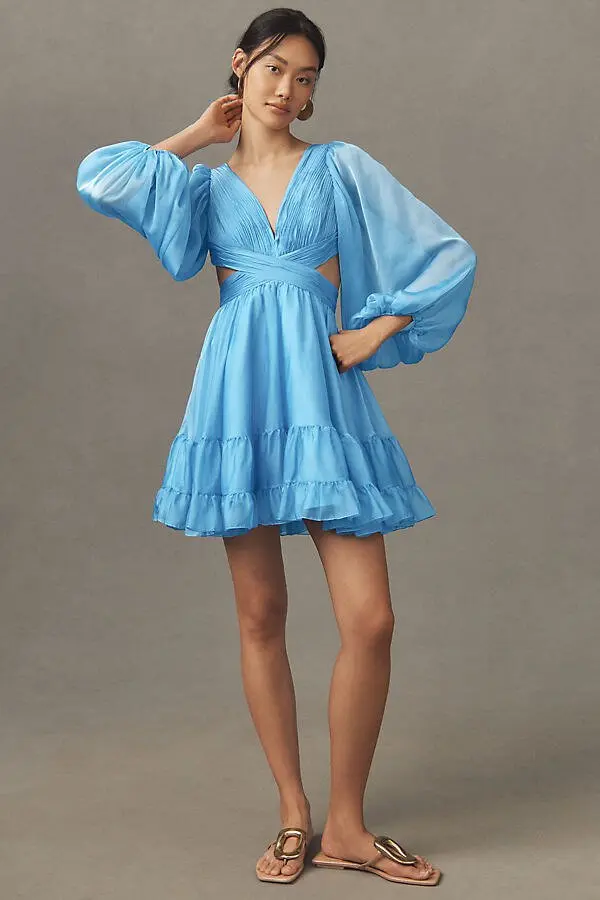 mac duggal long-sleeve ruffled chiffon mini dress Mac Duggal Women's Floral Long Sleeve Ruffle Viscose Mini Dress