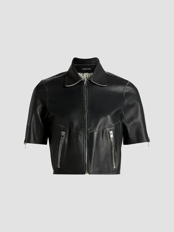 LAMARQUE Sevana Reversible Leather Short-sleeve Jacket - Charcoal Snake