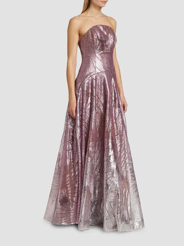 Rene Ruiz Collection Sequined Strapless A-line Gown