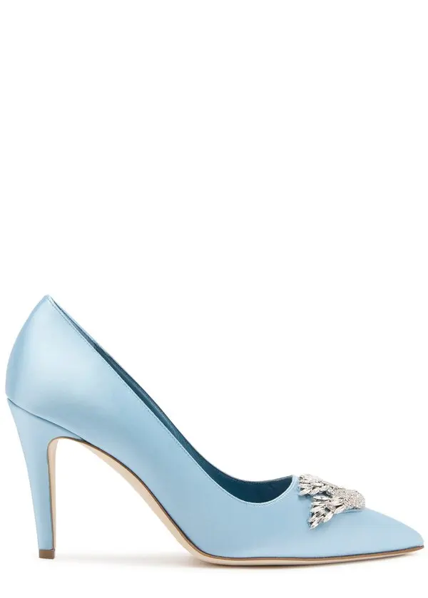 Manolo Blahnik Palos 90 Embellished Satin Pumps - Light Blue