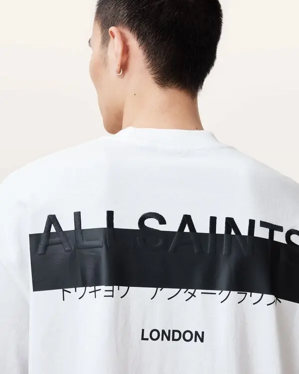 ALLSAINTS Redact Oversized Embroidered Logo T-shirt - Ashen White