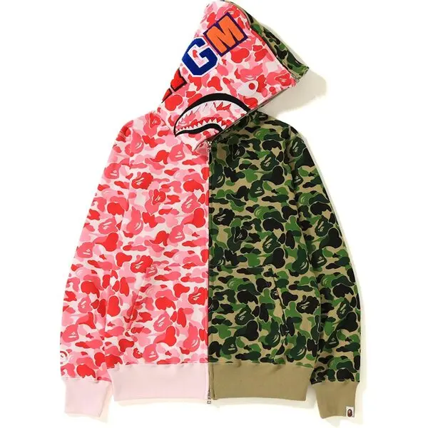 A BATHING APE Abc Separate Shark Full Zip Hoodie - Pink/green