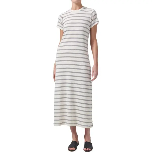 Citizens Of Humanity Goldie Stripe Rib Maxi T-shirt Dress - Campanula Stripe