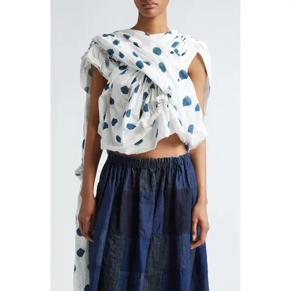 Tao Comme Des GarçOns Dot Print Crisscross Cotton Top In White