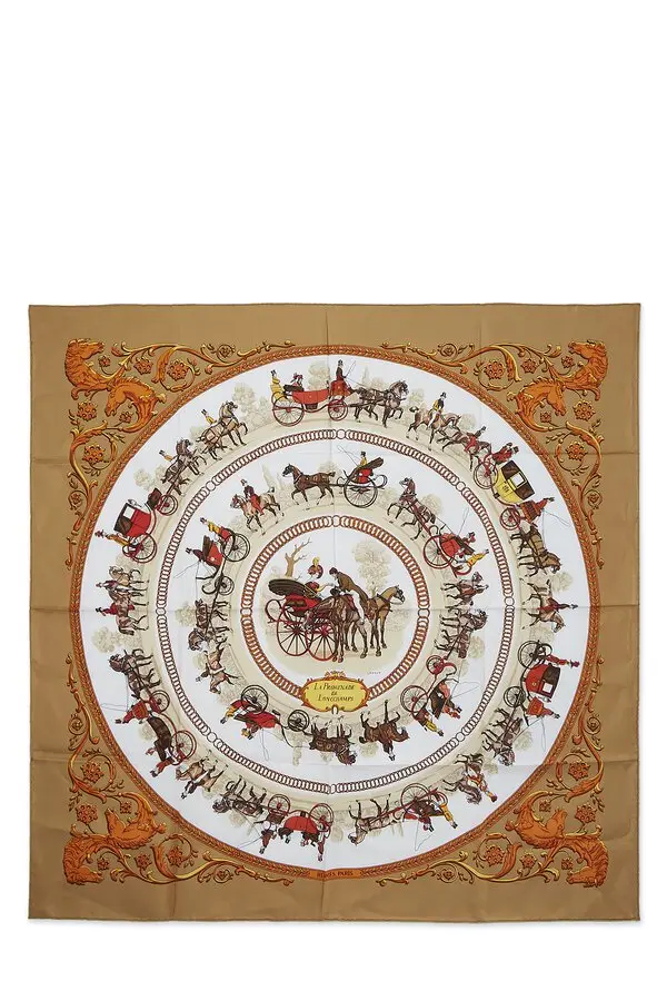 Hermès Multicolor 'la Promenade De Longchamps' Silk Scarf 90 - Brown