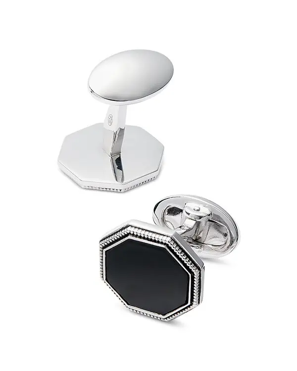 JAN LESLIE Octagon Sterling Silver & Onyx Cufflinks - Black