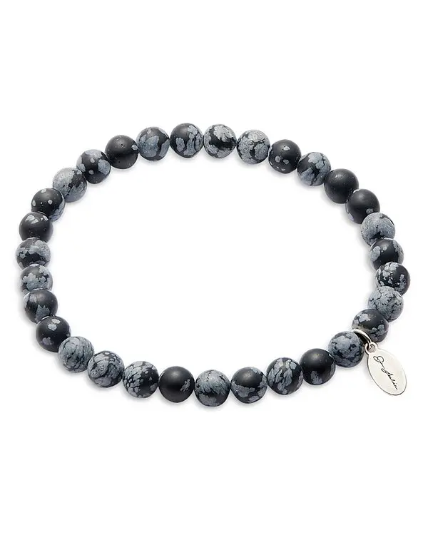JAN LESLIE Matte Snowflake Obsidian Beaded Bracelet - Grey