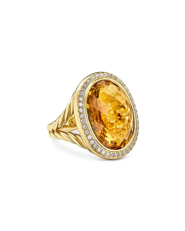 David Yurman Albion Ring With Citrine And Diamonds, 21mm - Citrine/gold