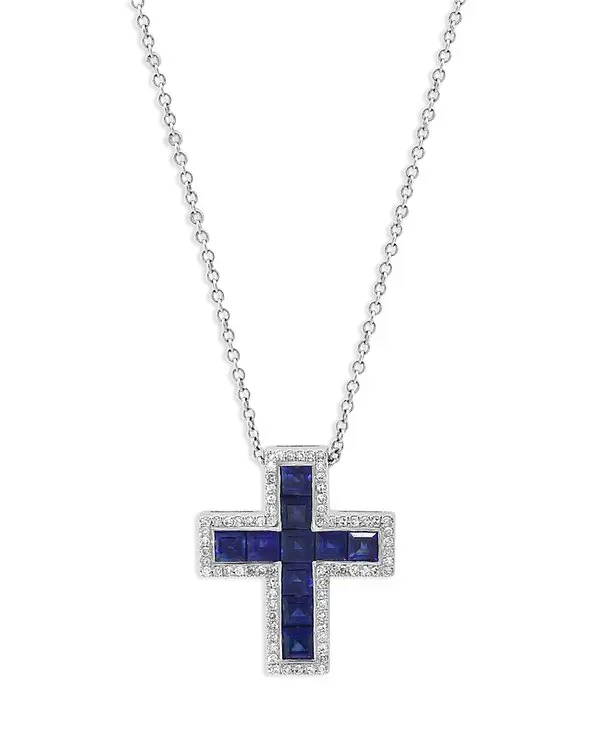 Bloomingdale'S Sapphire And Diamond Cross Pendant Necklace - Blue/white