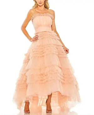 Mac Duggal Strapless Tulle Ruffle Gown