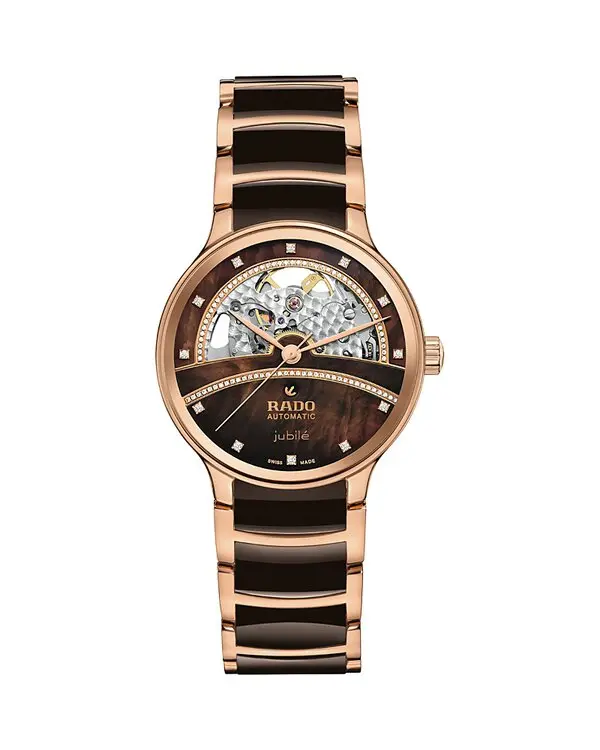 RADO Centrix Diamonds Open Heart Automatic Watch, 35mm - Brown