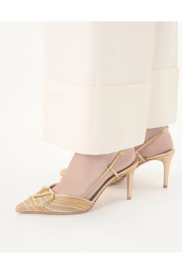 Valentino Garavani Vlogo Signature Metallic Slingback Pumps - Gold