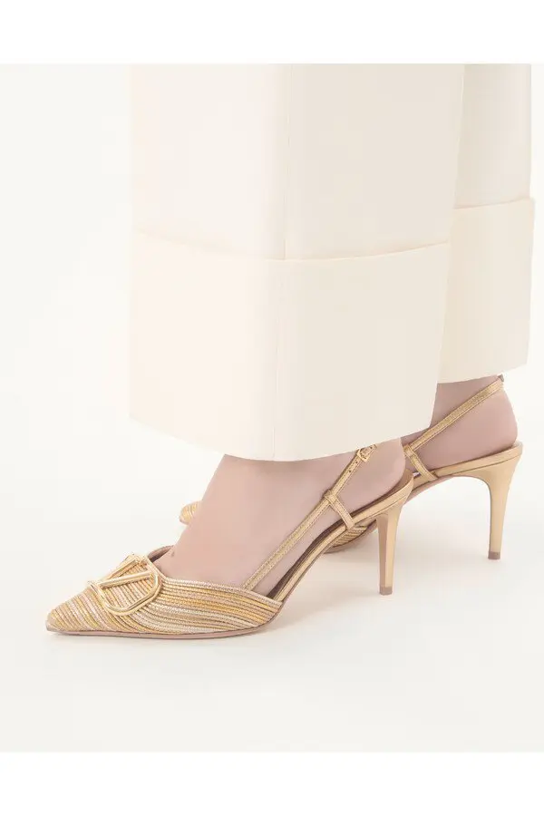 Valentino Garavani Vlogo Signature Metallic Slingback Pumps - Gold