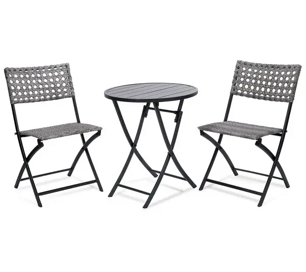 BACKYARD EXPRESSIONS 3 Piece Wicker Folding Pat O Bistro Set - One-color