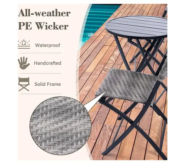BACKYARD EXPRESSIONS 3 Piece Wicker Folding Pat O Bistro Set
