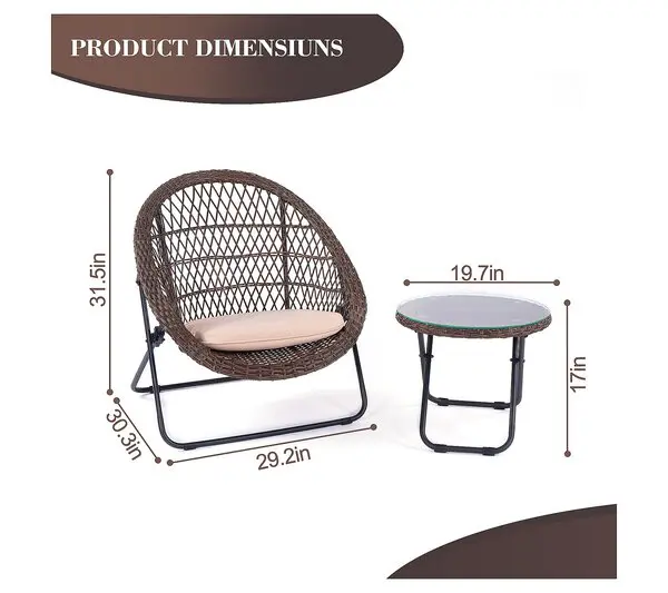 BACKYARD EXPRESSIONS 3 Piece Folding Outdoor Pa Io Bistro Set