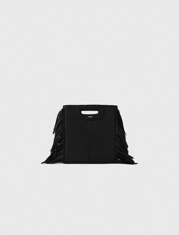 Maje Leather Bag With Chain Strap And Fringe Detail - Black