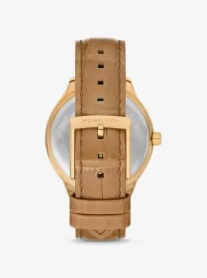 Michael Kors Watch Brown Crocodile Embossed Strap Essex Silver-Tone and Crocodile Embossed Leather Watch in  main image 2
