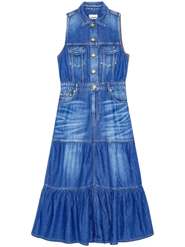 GANNI Sleeveless Denim Midi Dress