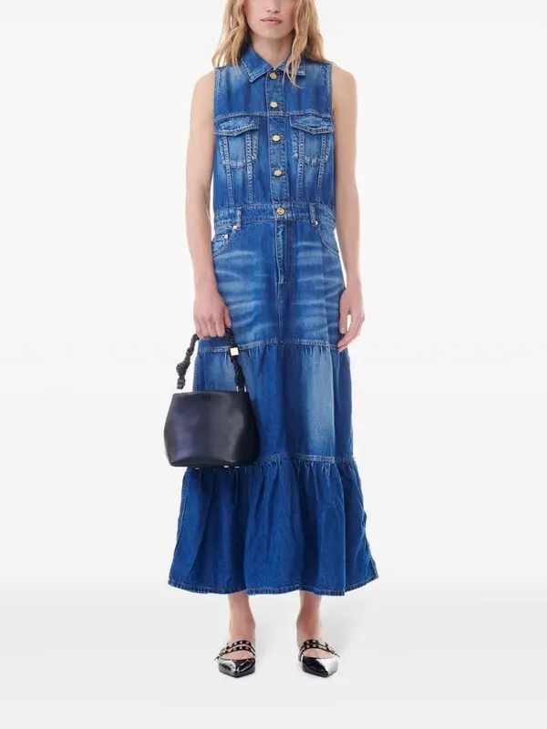 GANNI Sleeveless Denim Midi Dress