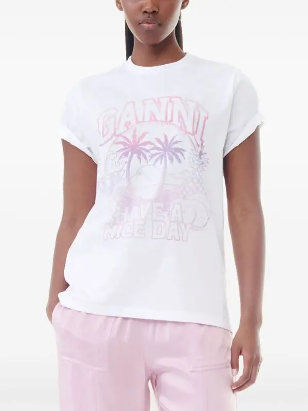 GANNI Logo-print Cotton T-shirt - White