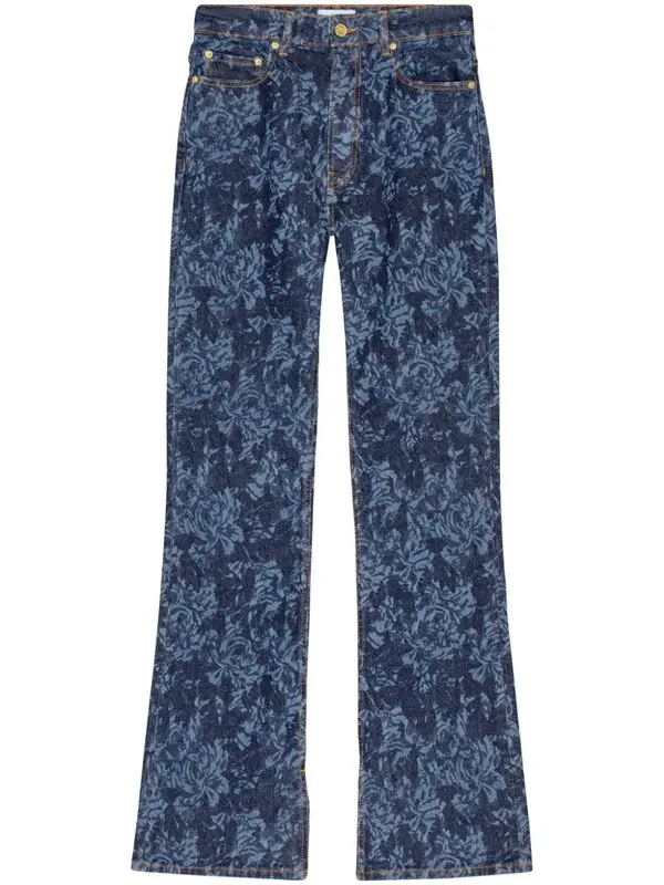GANNI Floral-print Flared Jeans - Blue