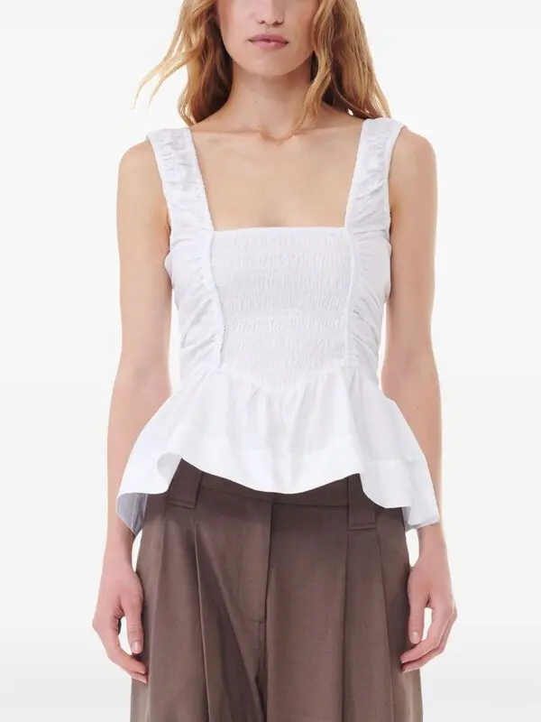 GANNI Gathered Peplum Blouse - White