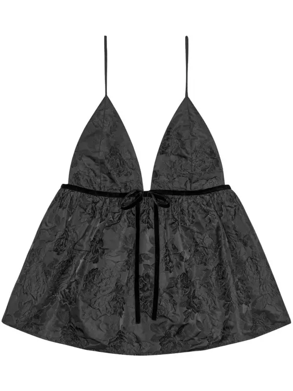 GANNI Floral-jacquard Flared Tank Top