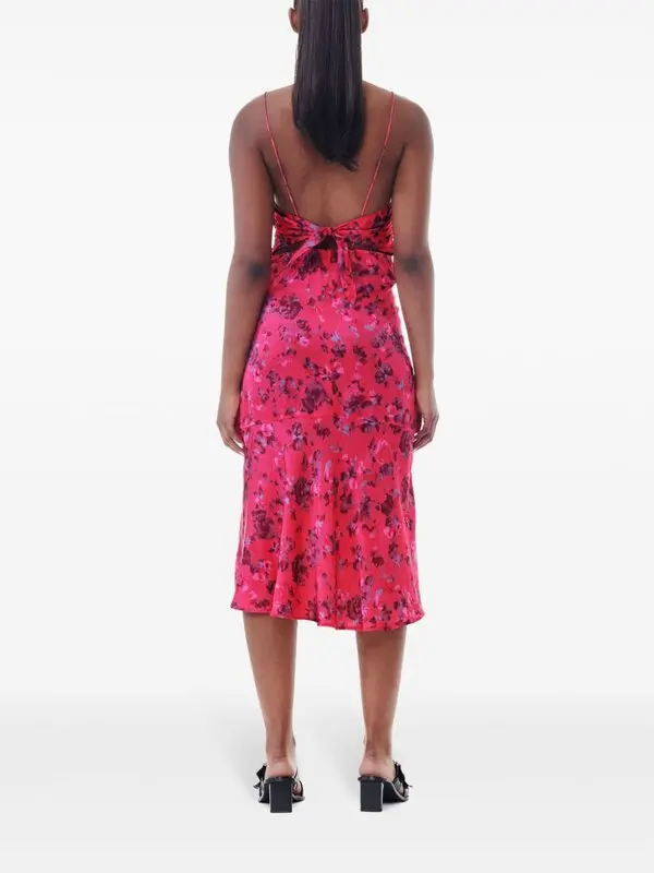ganni floral silk slip dress Ganni Floral-Print Satin Slip Midi Dress In Pink - 68% Off