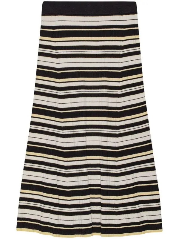 GANNI Striped Ribbed-knit Midi Skirt - Black