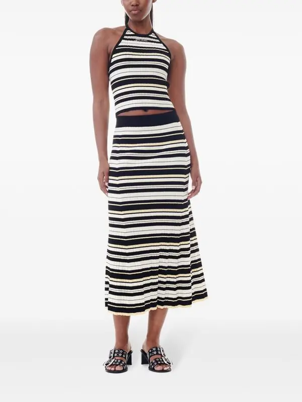 GANNI Striped Ribbed-knit Midi Skirt - Black