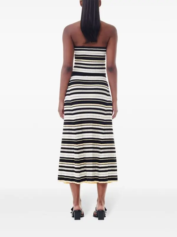 GANNI Striped Ribbed-knit Midi Skirt - Black