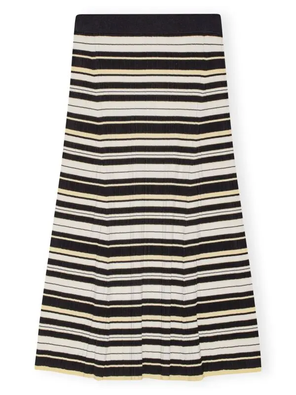 GANNI Striped Ribbed-knit Midi Skirt - Black
